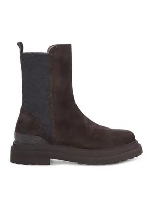 Brunello Cucinelli Suede Chelsea Boot With Lug Sole - Brown