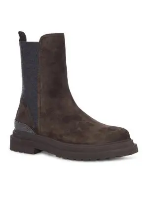 Brunello Cucinelli Suede Chelsea Boot With Lug Sole - Brown