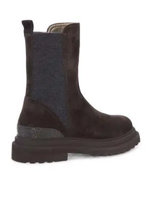 Brunello Cucinelli Suede Chelsea Boot With Lug Sole - Brown