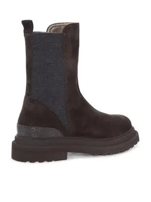 Brunello Cucinelli Suede Chelsea Boot With Lug Sole - Brown
