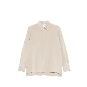 Max Mara Silk Embroidered Logo Classic Collar Shirt - Cream