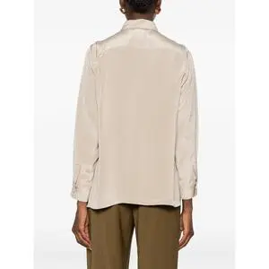 Max Mara Silk Embroidered Logo Classic Collar Shirt - Cream