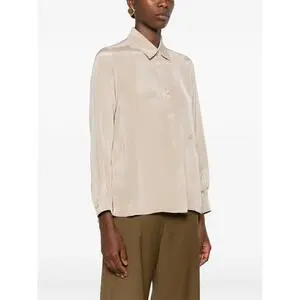 Max Mara Silk Embroidered Logo Classic Collar Shirt - Cream