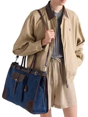 Prada Bonnie Shopping Bag In Denim And Leather