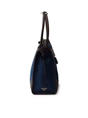 Prada Bonnie Shopping Bag In Denim And Leather