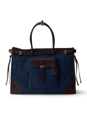 Prada Bonnie Shopping Bag In Denim And Leather - Multicolor