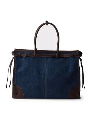 Prada Bonnie Shopping Bag In Denim And Leather - Multicolor