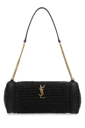 Saint Laurent Raffia And Leather Cassandre Shoulder Bag - Black
