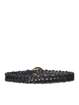 Etro Woven Leather Belt With Gold Buckle - Black