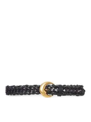 Etro Woven Leather Belt With Gold Buckle - Black