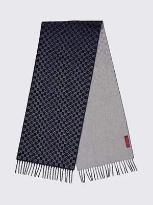 Gucci Wool And Cashmere Gg Pattern Scarf - Gray