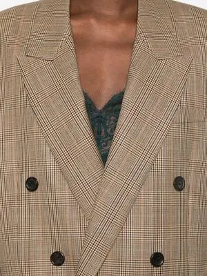 Saint Laurent Check Pattern Double-breasted Blazer - Multicolor