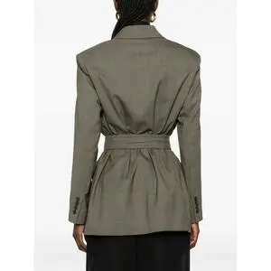 Max Mara Check Virgin Wool Belted Blazer - Brown