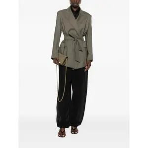 Max Mara Check Virgin Wool Belted Blazer - Brown