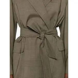 Max Mara Check Virgin Wool Belted Blazer - Brown