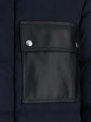 Bottega Veneta Blue Hooded Down Jacket With Intreccio Motif Leather Patches In Cotton Blend - Multicolor