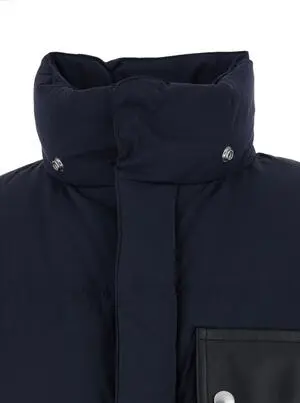 Bottega Veneta Blue Hooded Down Jacket With Intreccio Motif Leather Patches In Cotton Blend - Multicolor