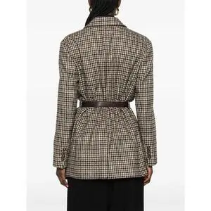 Brunello Cucinelli Check Pattern Belted Blazer - Cream