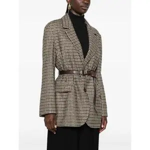 Brunello Cucinelli Check Pattern Belted Blazer - Cream