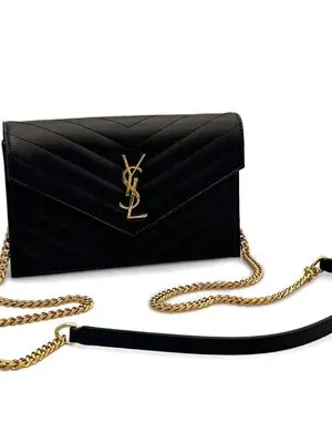 Saint Laurent Envelope Cassandre Leather Wallet On Chain