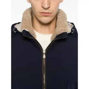 Brunello Cucinelli Shearling Collar Hooded Jacket - Blue