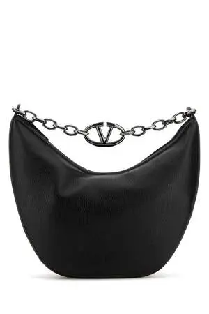 Valentino Garavani Leather Hobo Vlogo Moon Shoulder Bag - Black
