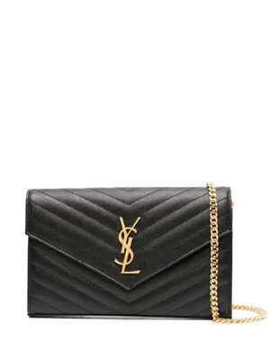 Saint Laurent Leather Cassandre Wallet On Chain - Multicolor