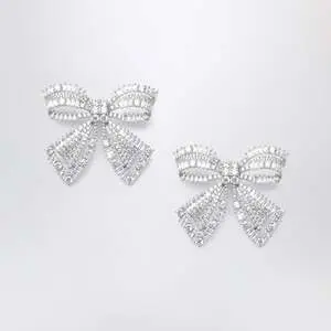SELF-PORTRAIT Crystal Bow Earrings In -plated Brass - Silver