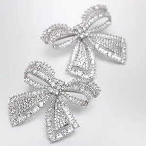 SELF-PORTRAIT Crystal Bow Stud Earrings - Silver