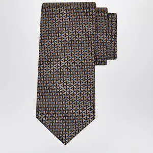 FERRAGAMO Gold/blue Gancini Jacquard Tie - Multicolor