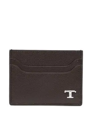 TOD'S Grained Leather Cardholder With Metal T Timeless Logo - Brown