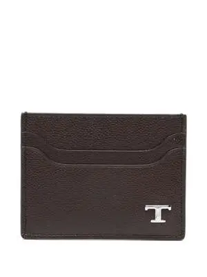 TOD'S Grained Leather Cardholder With Metal T Timeless Logo - Brown