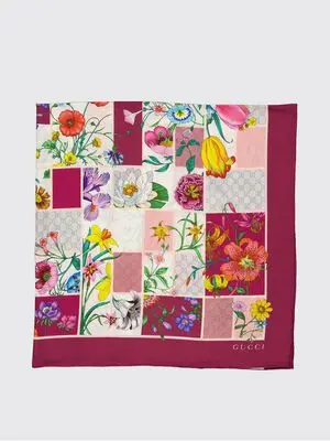 Gucci Floral Print Silk Foulard - Pink