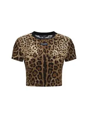 Dolce & Gabbana DOLCE & GABBANA Leopard-Print Cropped T-shirt Cream
