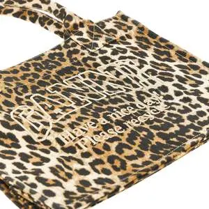 GANNI Leopard Canvas Large Tote Bag