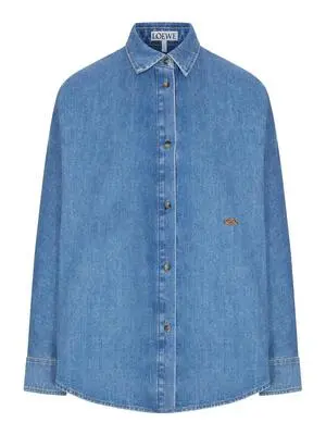 Loewe Lightweight Washed Cotton Denim Shirt With Batwing Sleeves - Multicolor