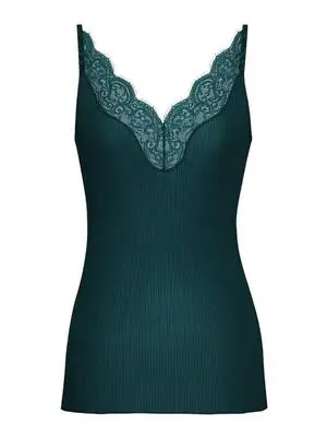 Saint Laurent Ribbed Silk Tank Top With Lace Details - Multicolor