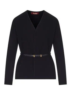 Max Mara Wool Cardigan With Leather Profiles - Black