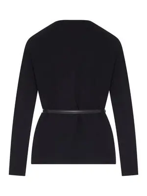 Max Mara Wool Cardigan With Leather Profiles - Black
