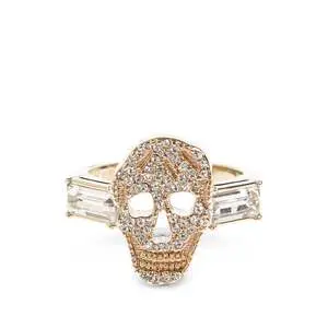Alexander McQueen Crystal Embellished Skull Motif Ring - Gold