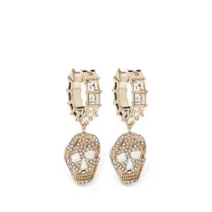 Alexander McQueen Crystal Skull Charm Hoop Earrings - Gold