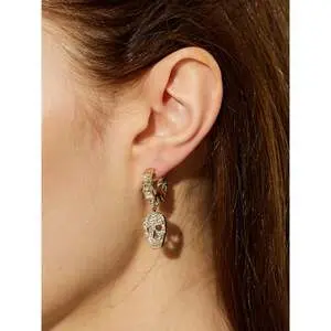 Alexander McQueen Crystal Skull Charm Hoop Earrings - Gold