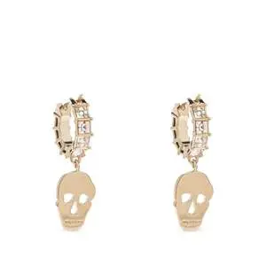Alexander McQueen Crystal Skull Charm Hoop Earrings - Gold