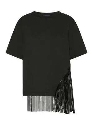 Sportmax Cotton T-shirt With Fringes - Black
