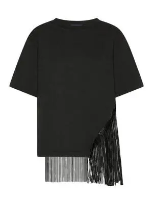 Sportmax Cotton T-shirt With Fringe - Black