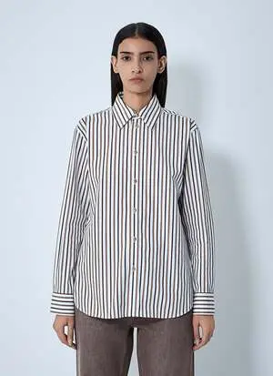 Bottega Veneta Striped Cotton Poplin Button-down Shirt - Brown