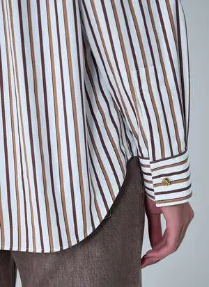 Bottega Veneta Striped Cotton Poplin Button-down Shirt - Brown