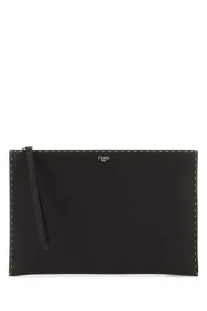 Fendi Dark Leather Clutch - Brown