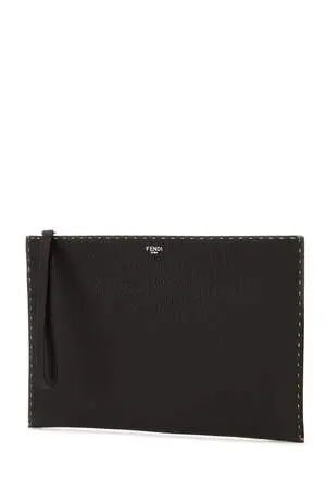 Fendi Dark Leather Clutch - Brown