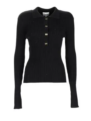 GANNI Wool Polo - Black